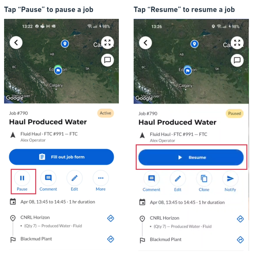 How to Go Active, Pause and Complete a Job