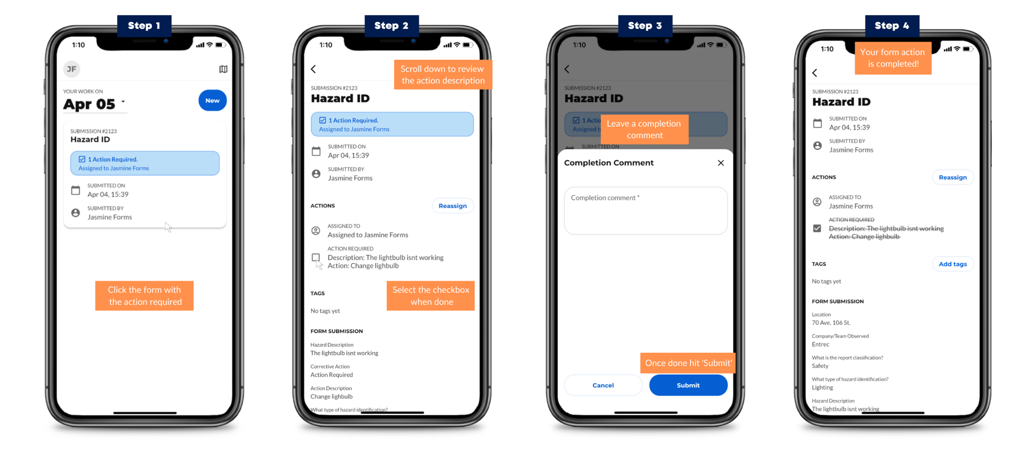 How to Complete Form Actions on the App
